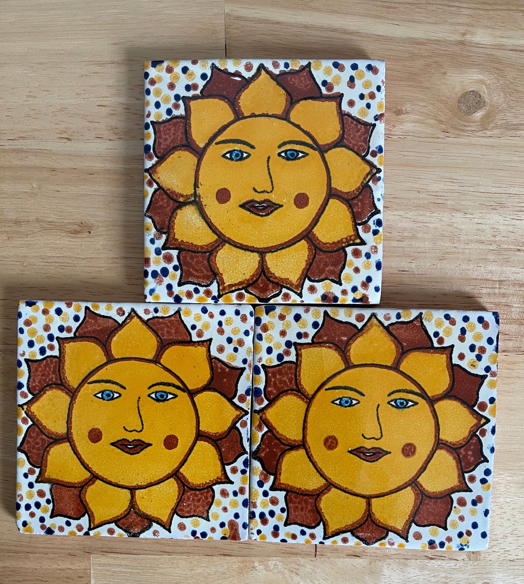 Mexican Talavera Sun Face Tiles/3 - Etsy