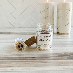 Shabbat Shalom Rainbow Matches in Glass Jar | Shabbat Candle Lighting ...