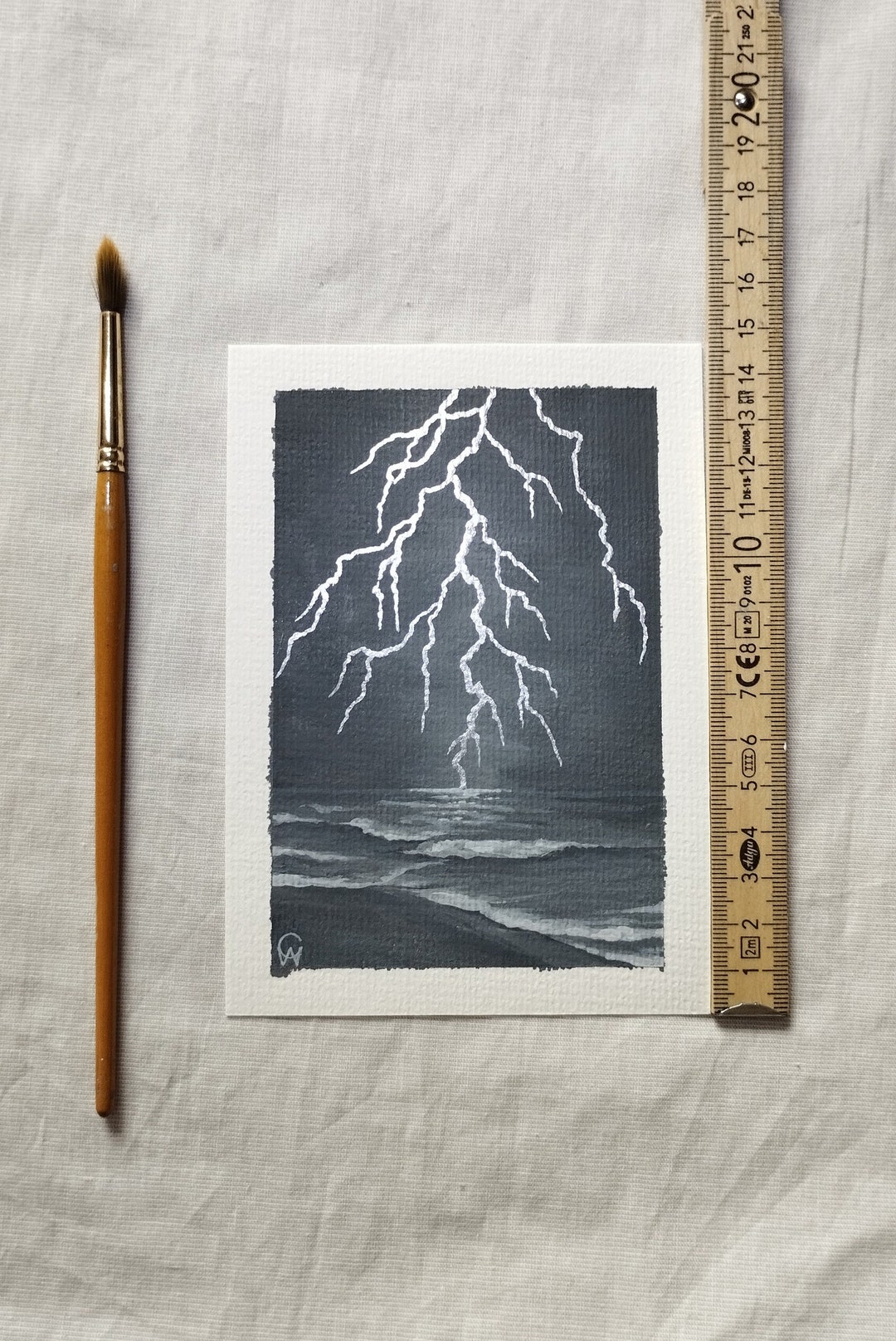 Silver Lightning Acrylic Painting: Monochrome Landscape Wall Art - Etsy