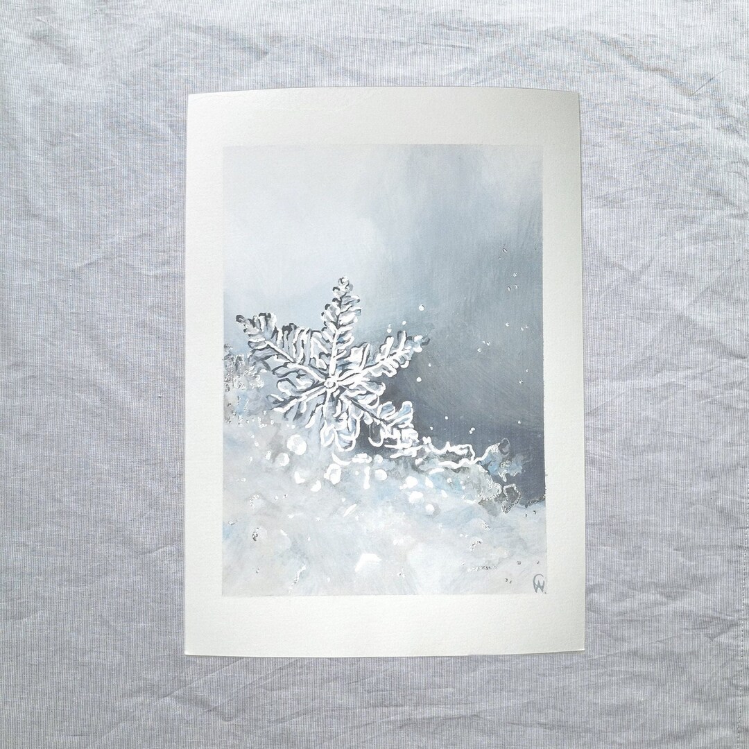 Snowflake Acrylic Painting: Hand-painted Silver Winter Landscape Art - Etsy