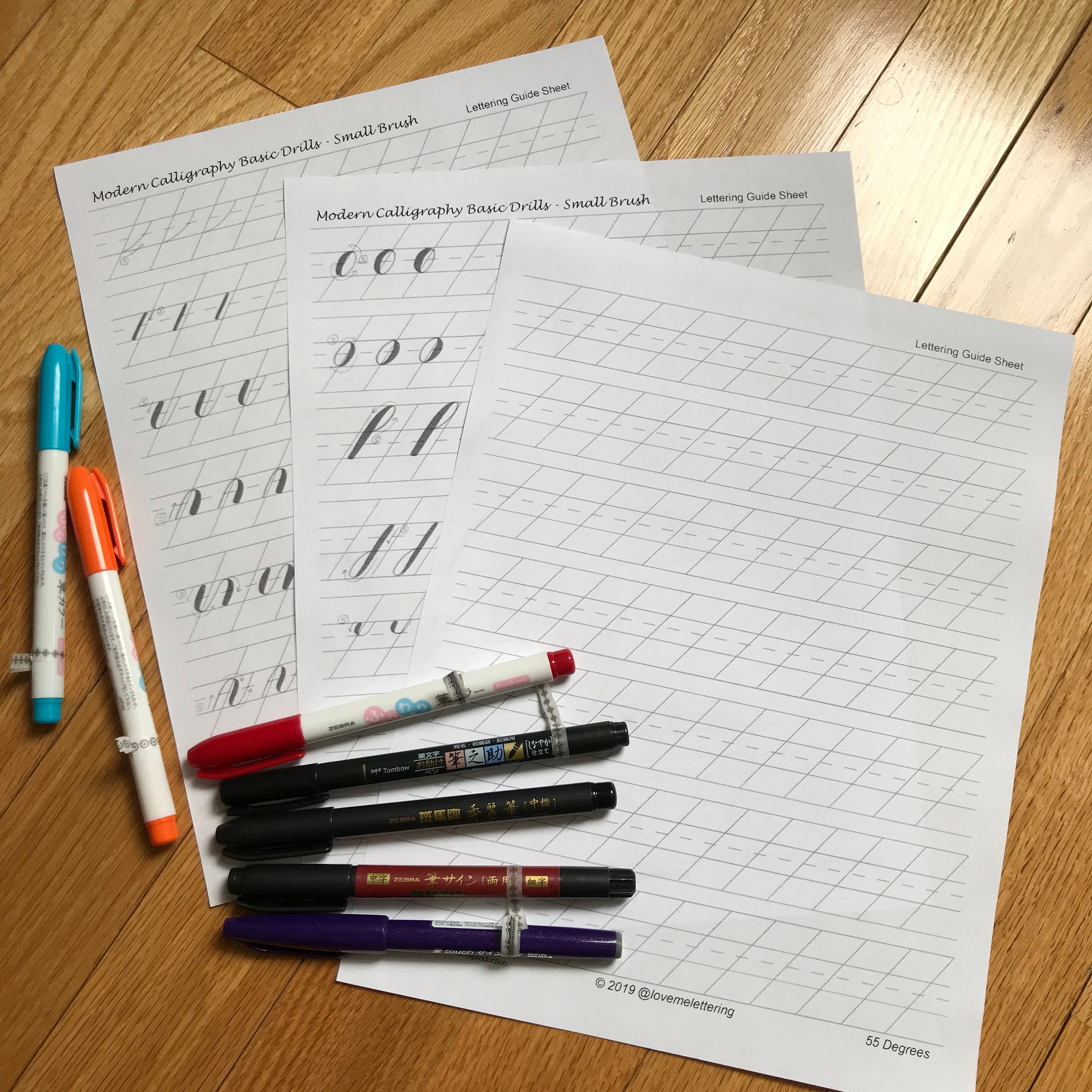 Learn Modern Calligraphy - Basic Strokes Drill Sheets - Small Brush ...