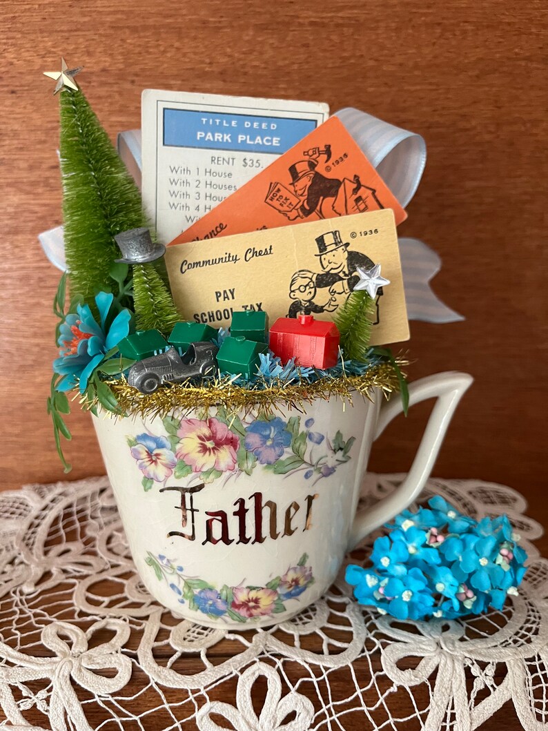 Vintage Father Mug Decorated With 1936 Monopoly Game Pieces and Playing ...