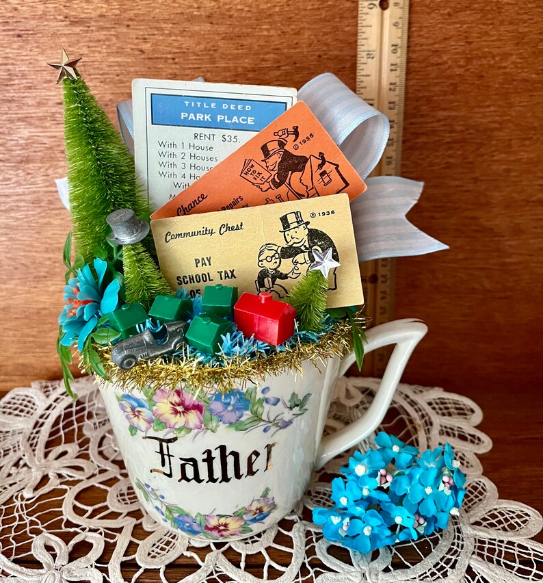 Vintage Father Mug Decorated With 1936 Monopoly Game Pieces and Playing ...