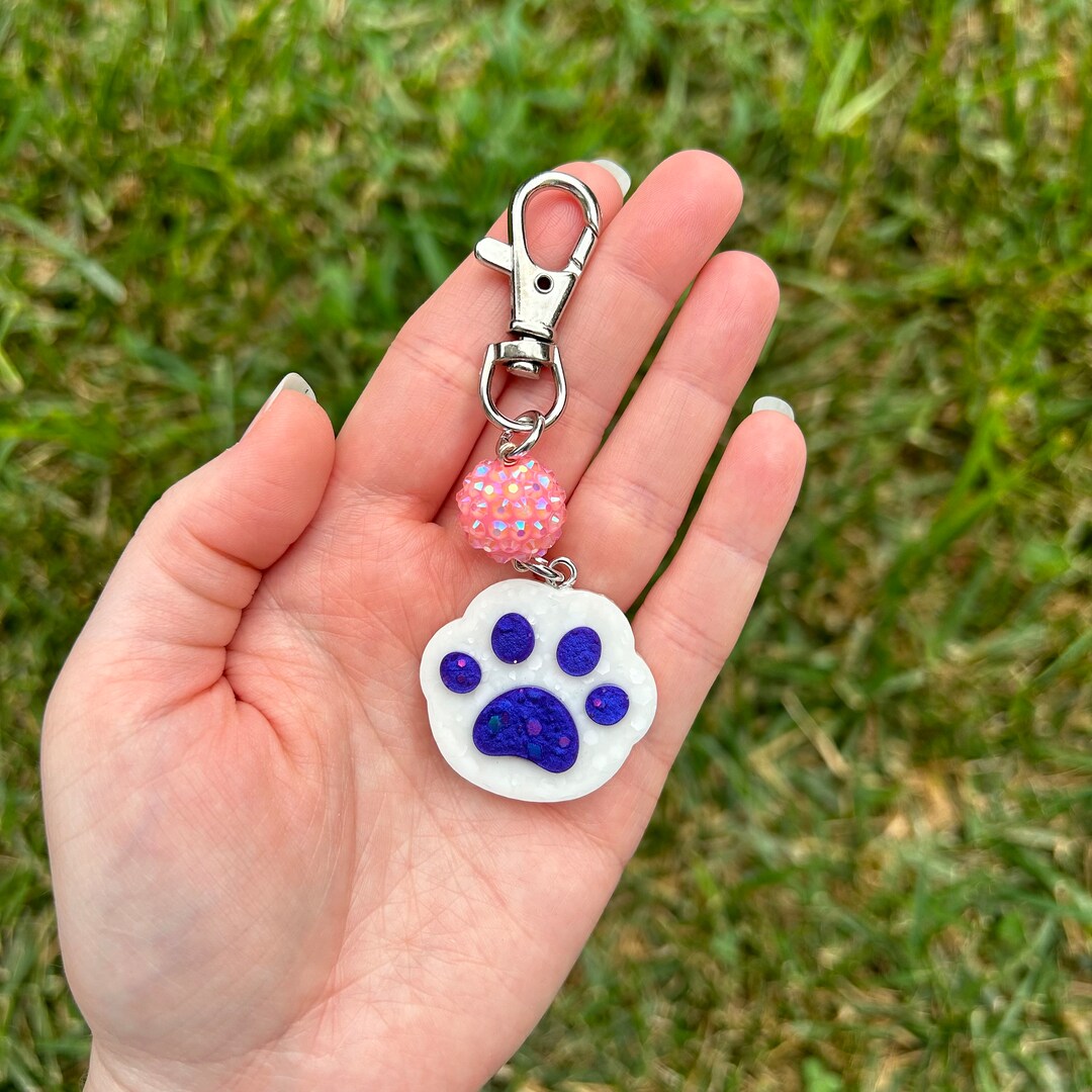 Small White and Purple Resin Paw Keychain - Paw Keychain - Resin ...