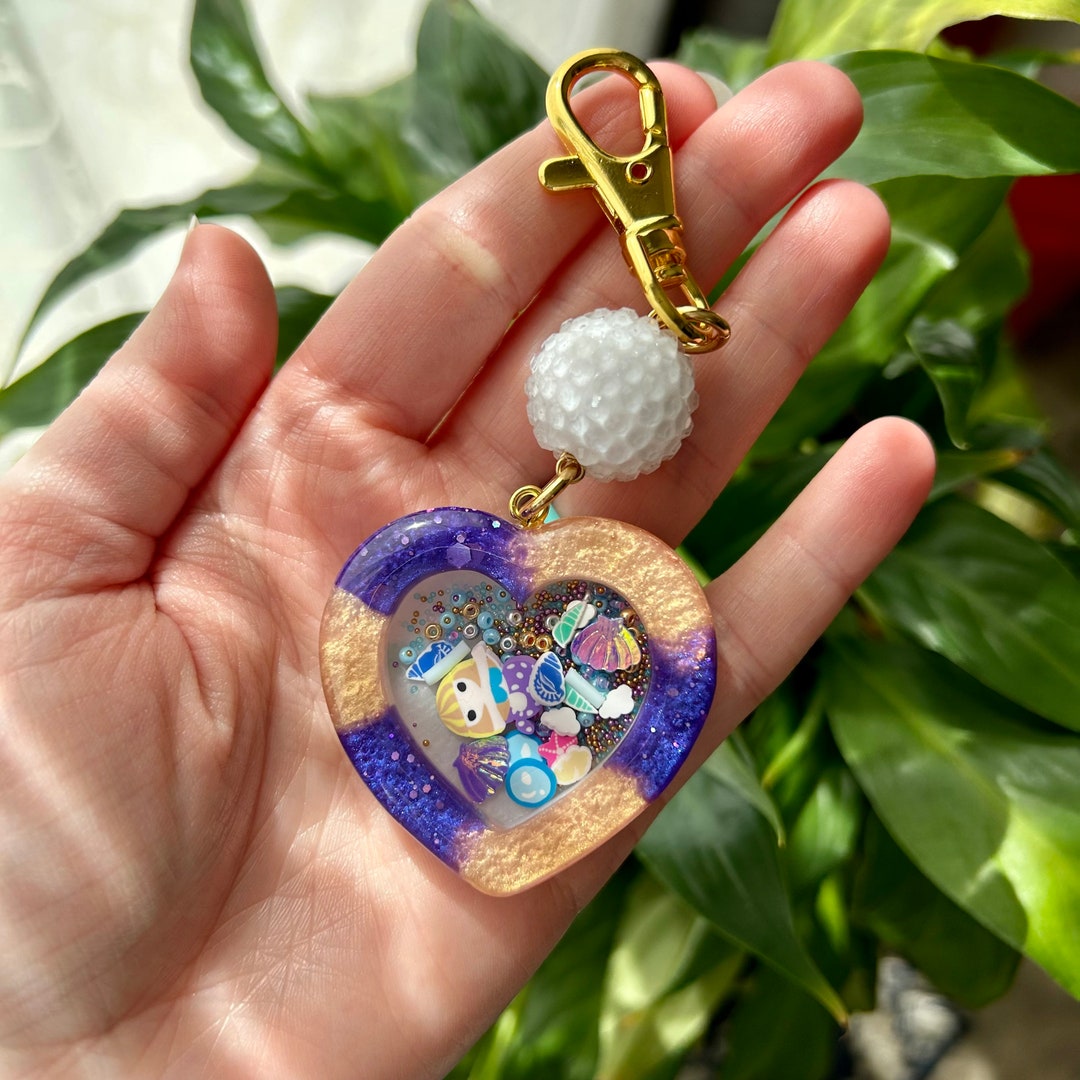 Mermaid Theme Heart Resin Shaker Keychain - Resin Keychain - Shaker ...