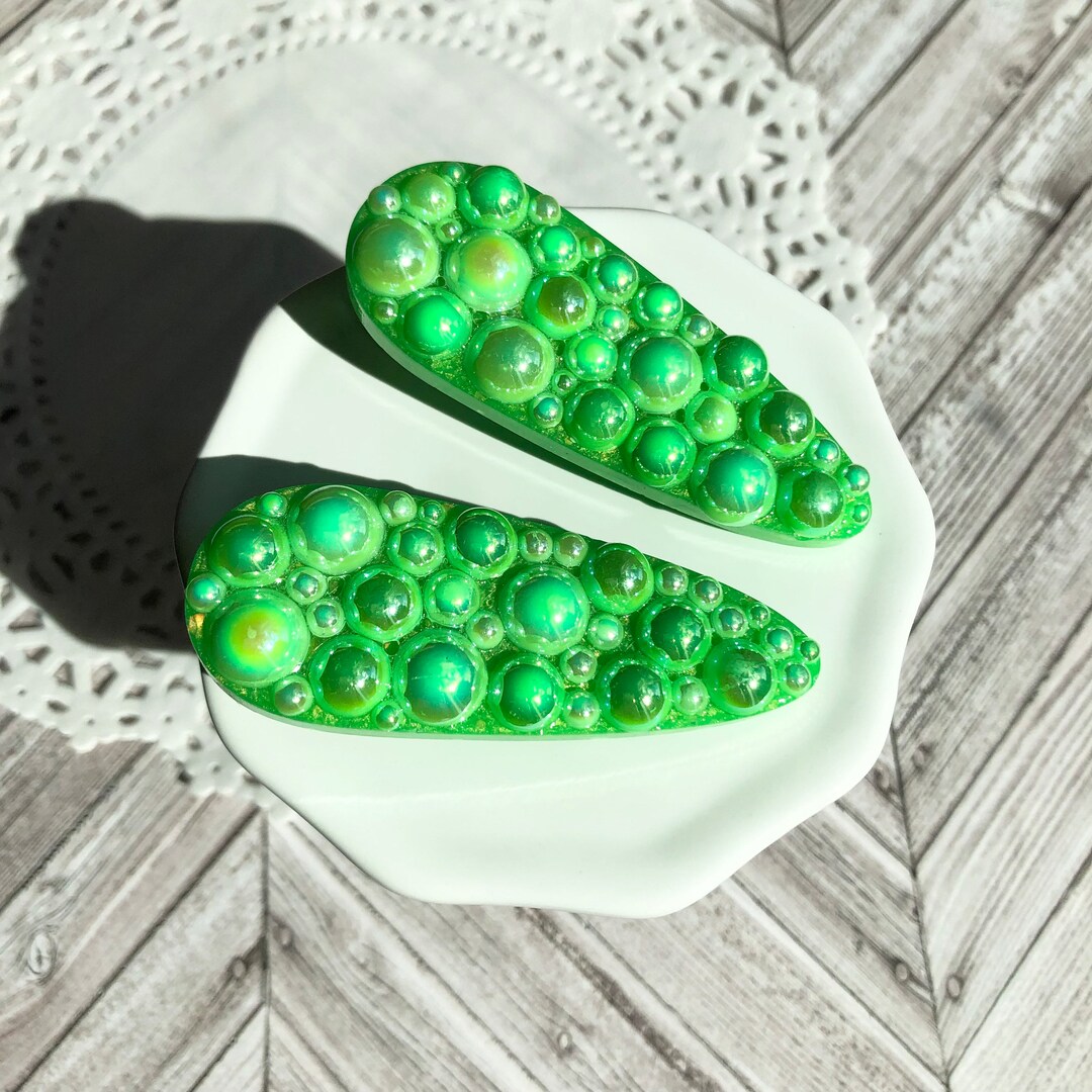 Rhinestones Lime Green Hair Clip Set - Rhinestoned Hair Clips - Hair ...