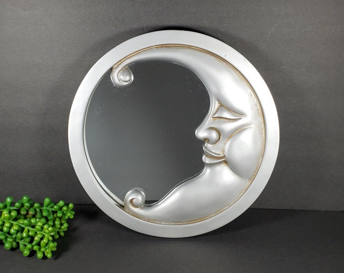 Vintage Moon Mirror Circular Wall Mirror Silver Celestial Crescent Moon ...