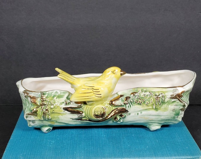 Vintage Bird Planter Yellow Ceramic Bird Green Tree Branch Log Planter ...