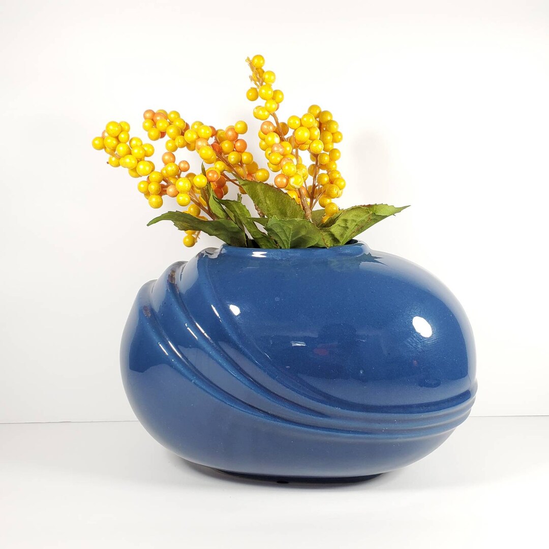 Vintage Art Deco Vase 1980s Ceramic Dusty Navy Blue Vase 80s - Etsy
