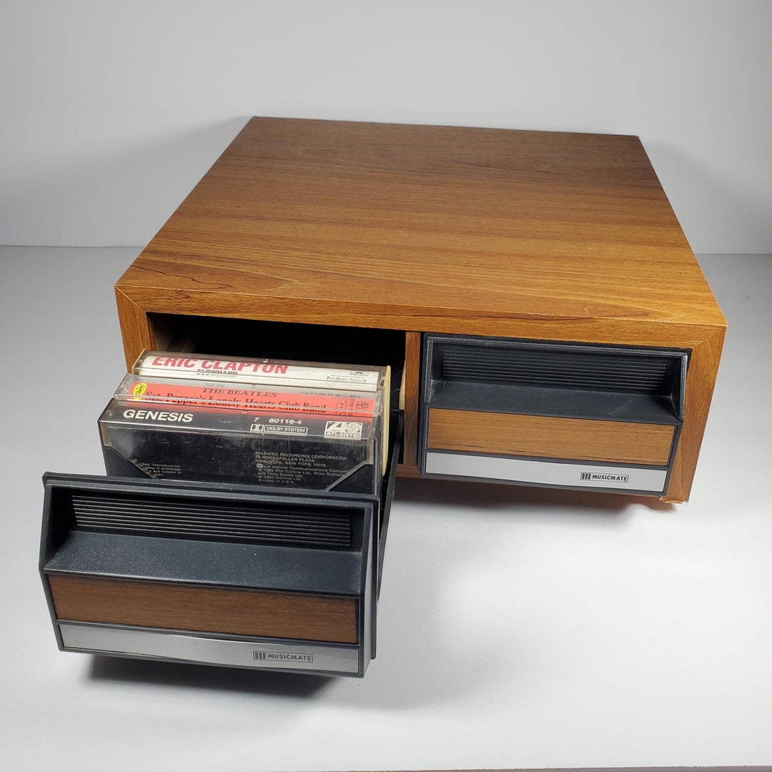 Vintage Cassette Tape Storage 2 Drawer Wood Look Veneer Audio Cassette ...