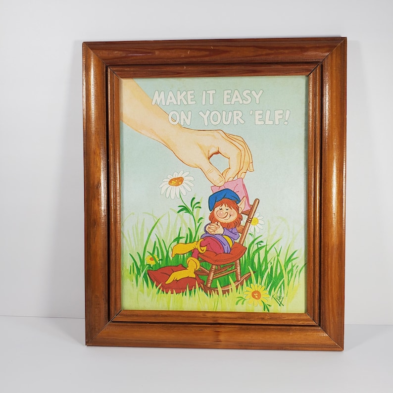 Vintage Elf Print Wood Framed Kitschy Art Print Make It Easy on ...