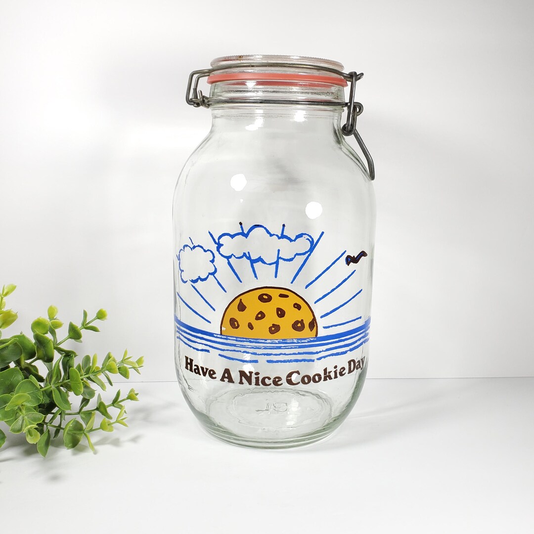 Vintage Cookie Jar Glass Canister Have a Nice Cookie Day 3L Glass Jar ...