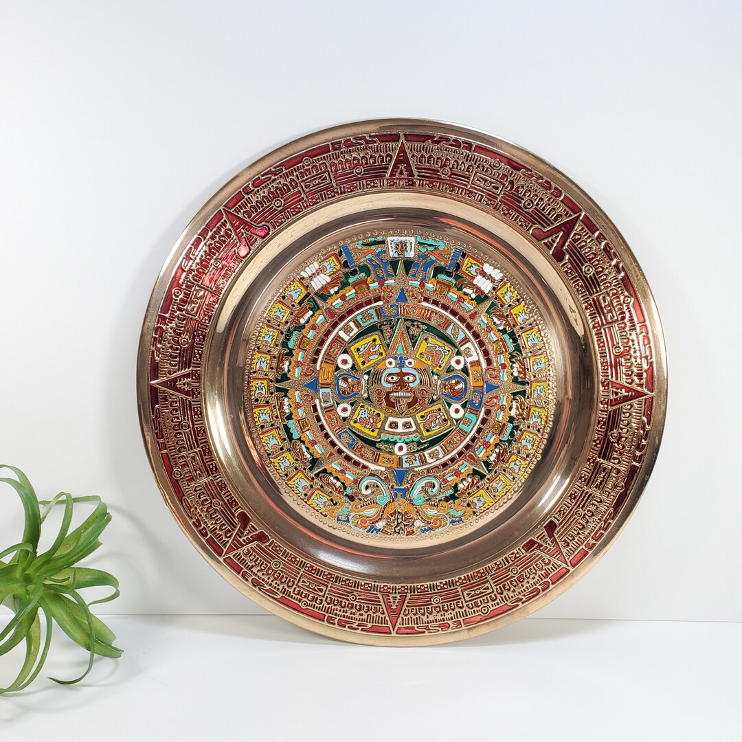 Vintage Aztec Calendar Wall Hanging Brass Metal Wall Plate Mayan Wall ...