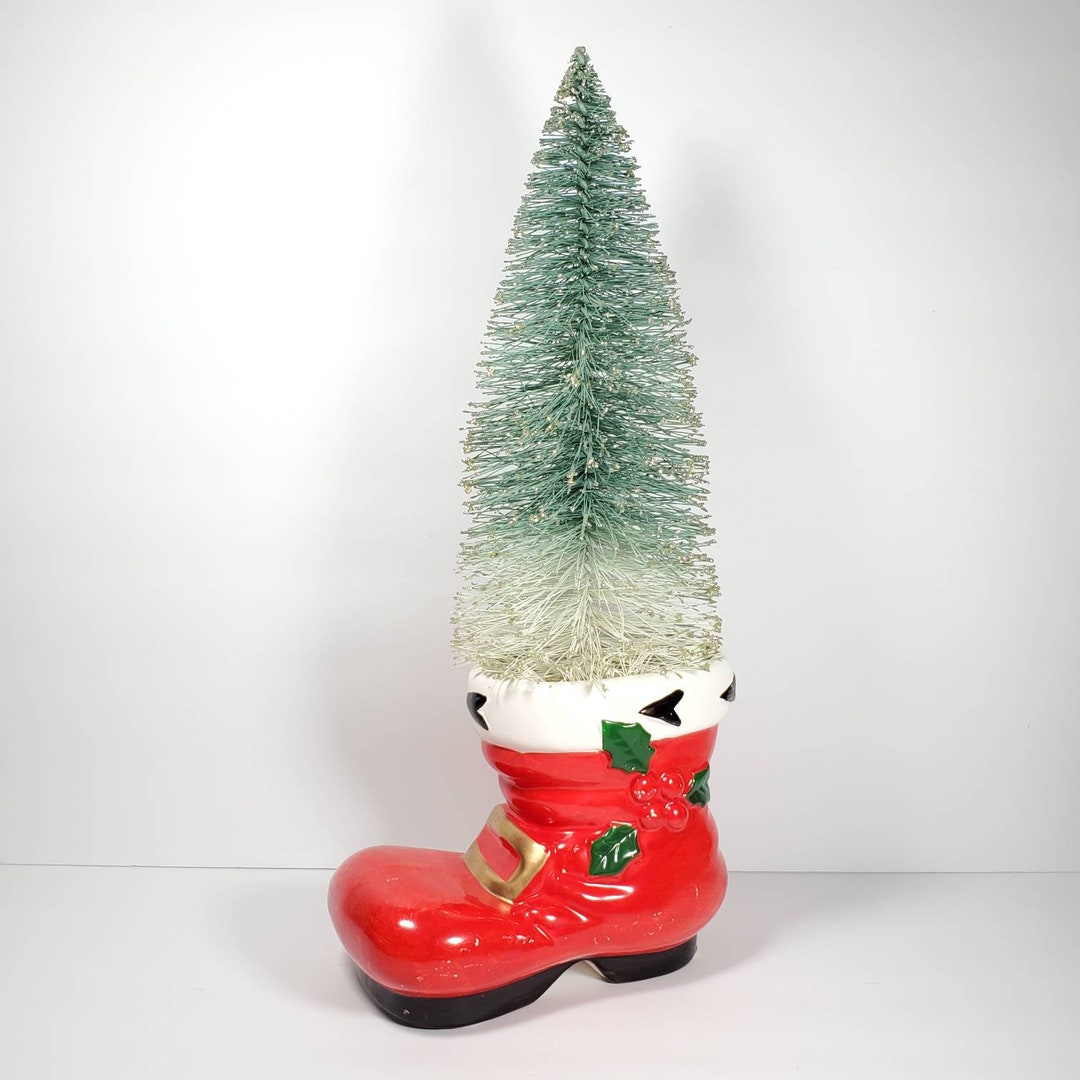 Vintage Santa Boot Planter Ceramic Christmas Planter Vase Red White Fur ...