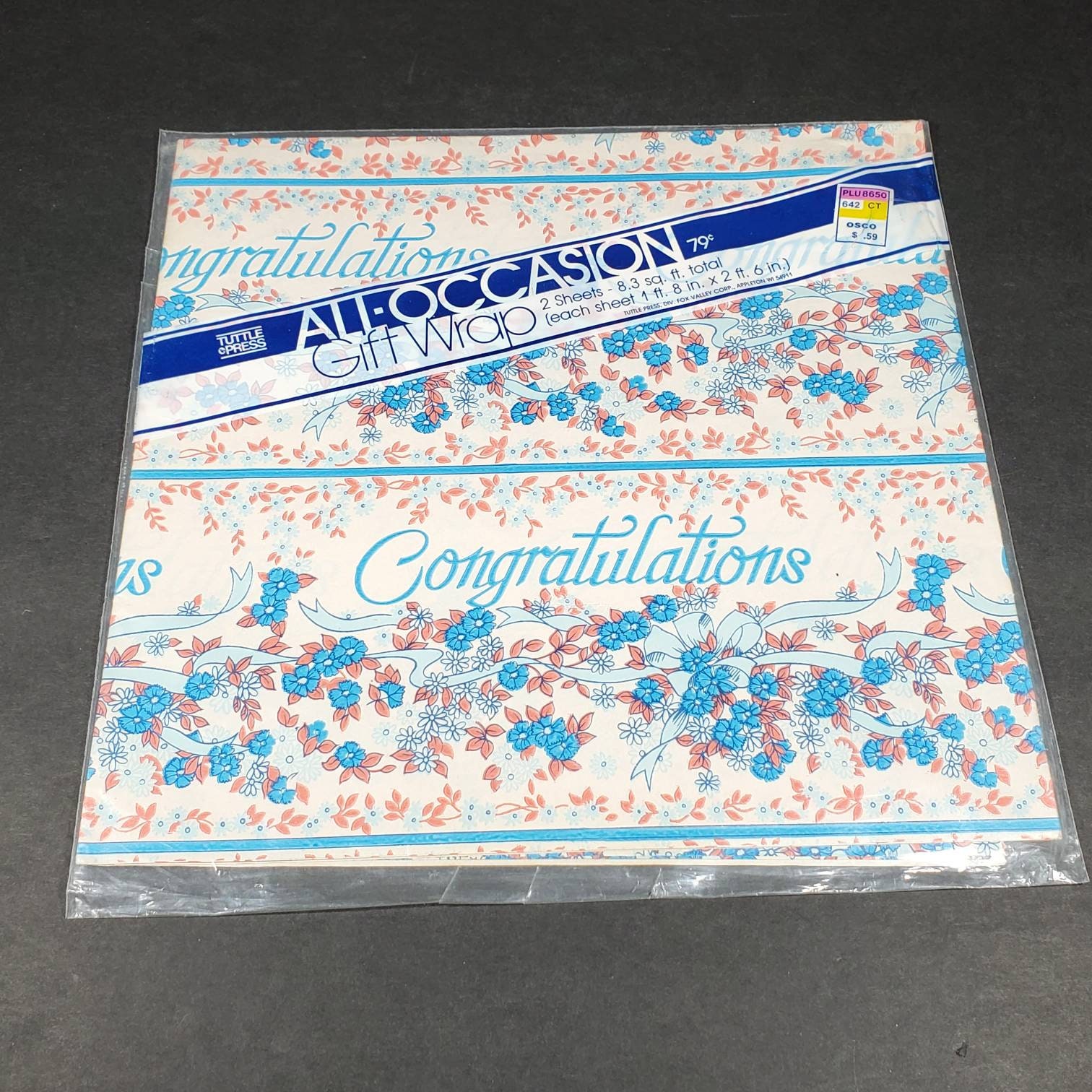 Paper Vintage Congratulations Gift Wrap Sheets Blue Pink Floral ...