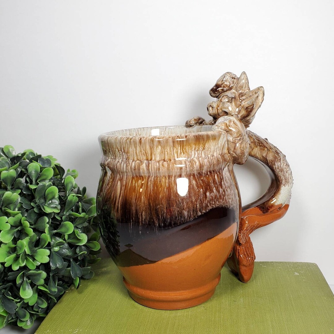 Vintage Devil Mug Art Pottery Brown Drip Glaze Ceramic Mug Devil Pig ...