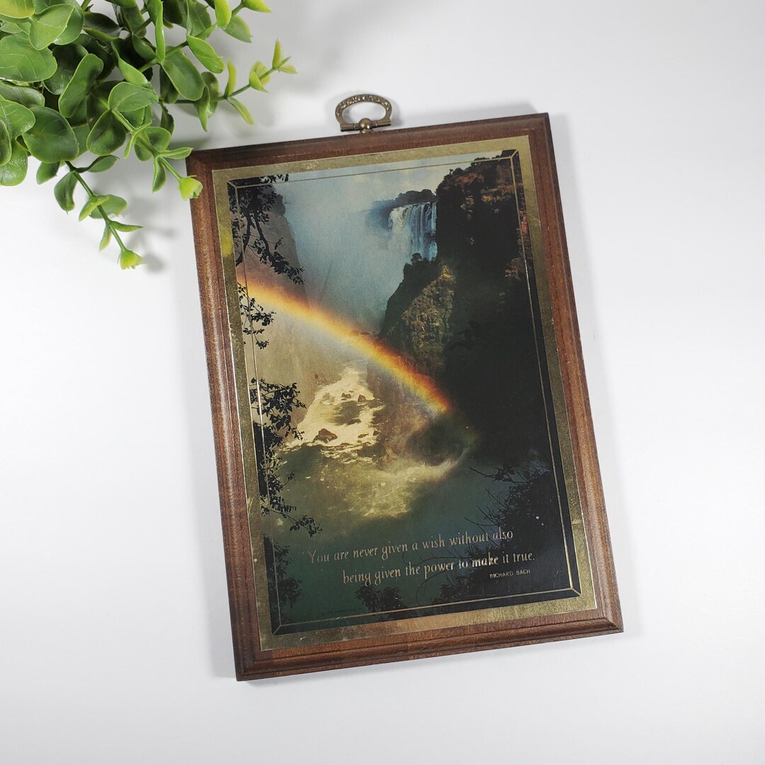 Vintage Rainbow Waterfall Wall Plaque Make a Wish Wood Plaque Wall ...