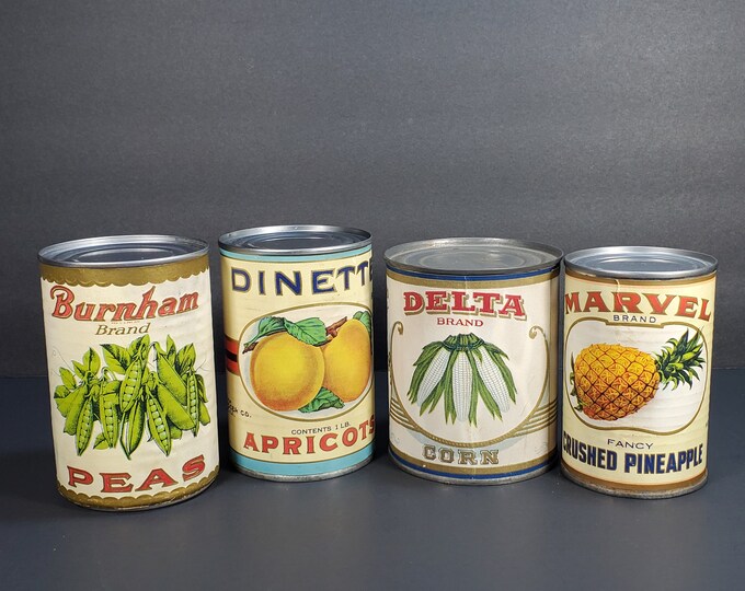Vintage Food Labels Fruit Vegetable Cans Set of 4 Marvel Crushed ...