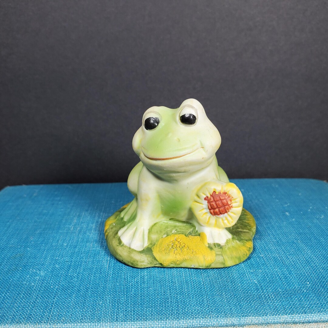 Vintage Frog Figurine Bisque Porcelain Floral Frog Figurine Toad Figure ...