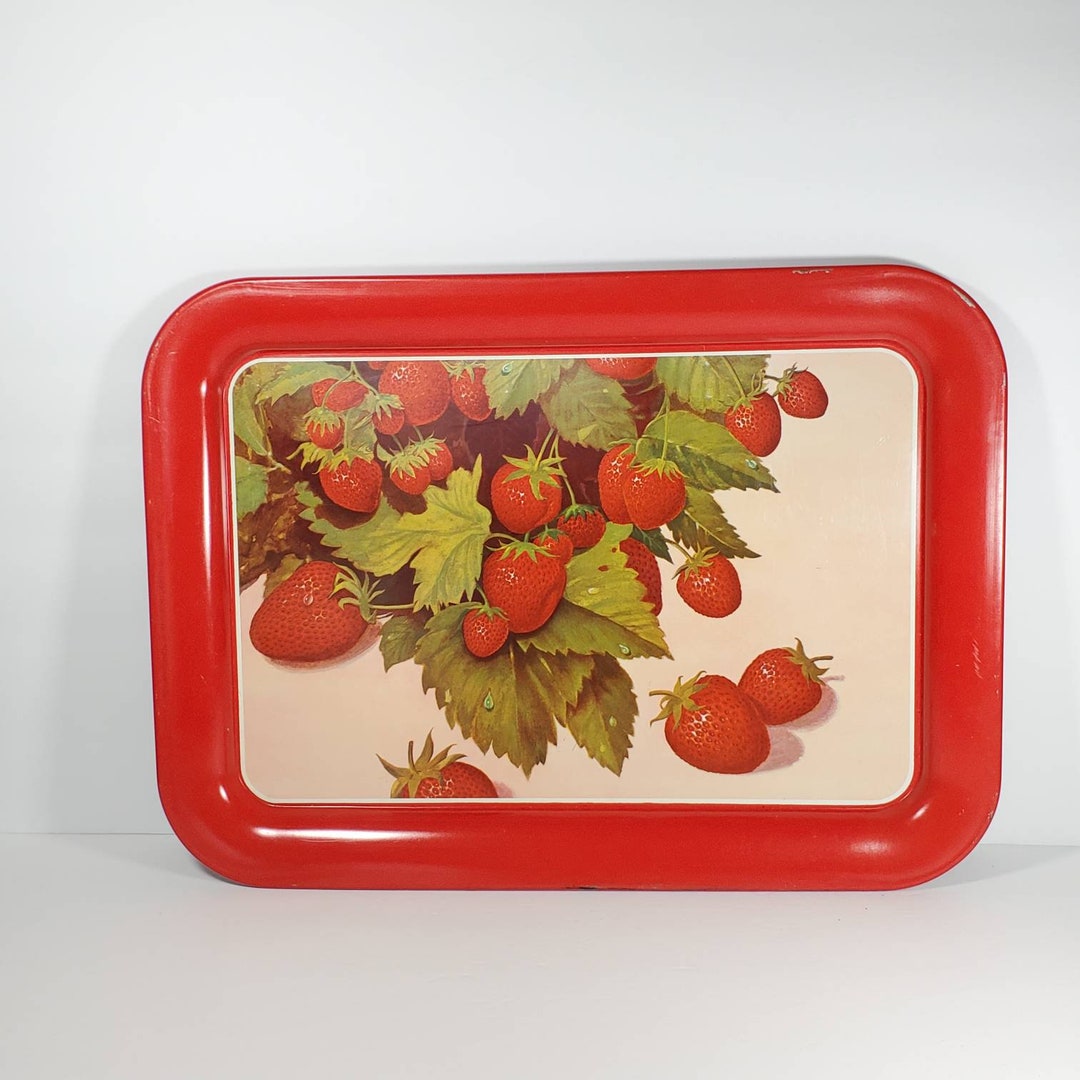 Vintage Strawberry Tray Metal Fruit Tray Lunch Tray Rolling - Etsy