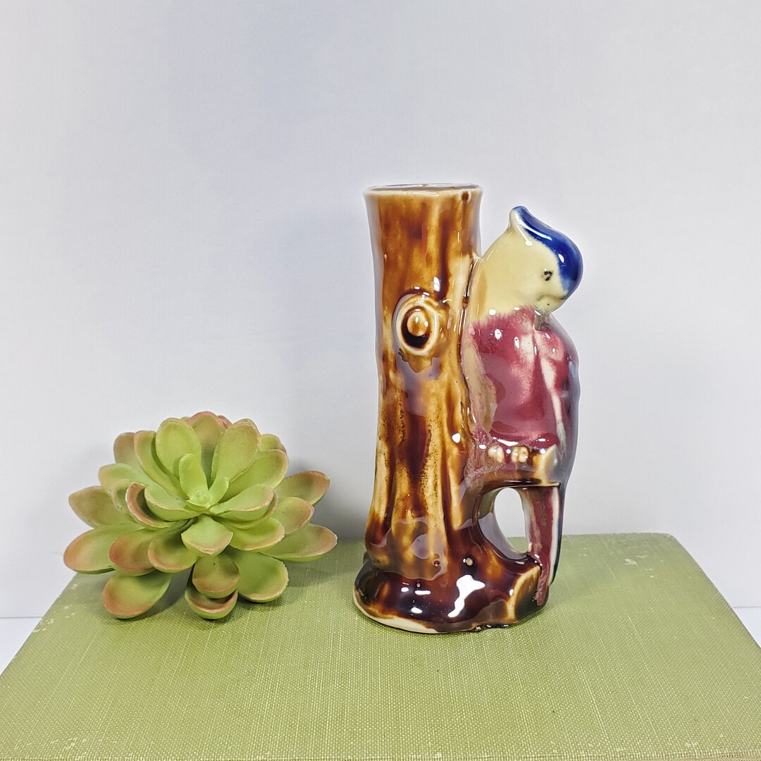 Vintage Bird Vase Ceramic Purple Blue Bird on Tree Branch Bud Vase ...