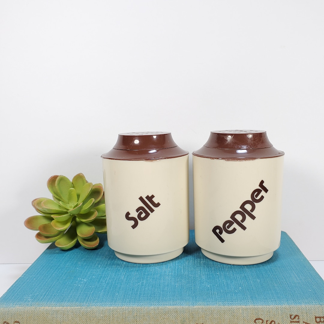 Vintage Salt and Pepper Shakers Set Tan Brown Plastic 1980s Kitchen ...