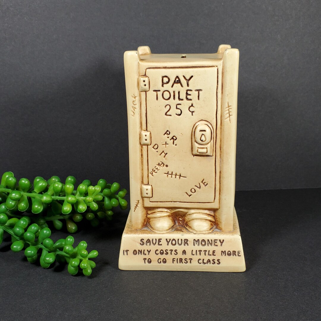 Vintage Toilet Bank Pay Toilet Stall Piggy Bank Paula 1974 Novelty Bank ...