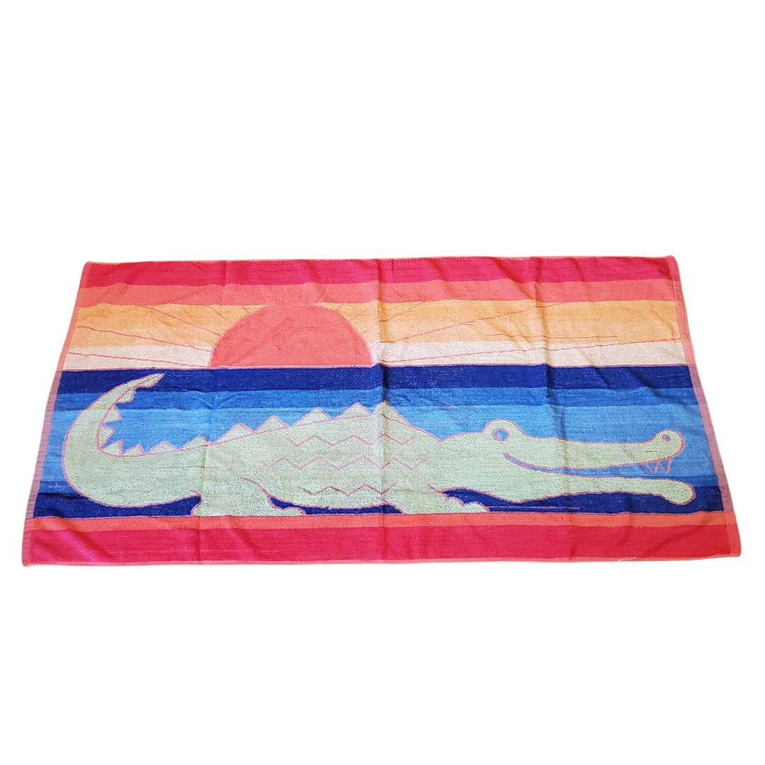 Vintage Beach Towel Orange Yellow Striped Sunset Alligator Crocodile ...