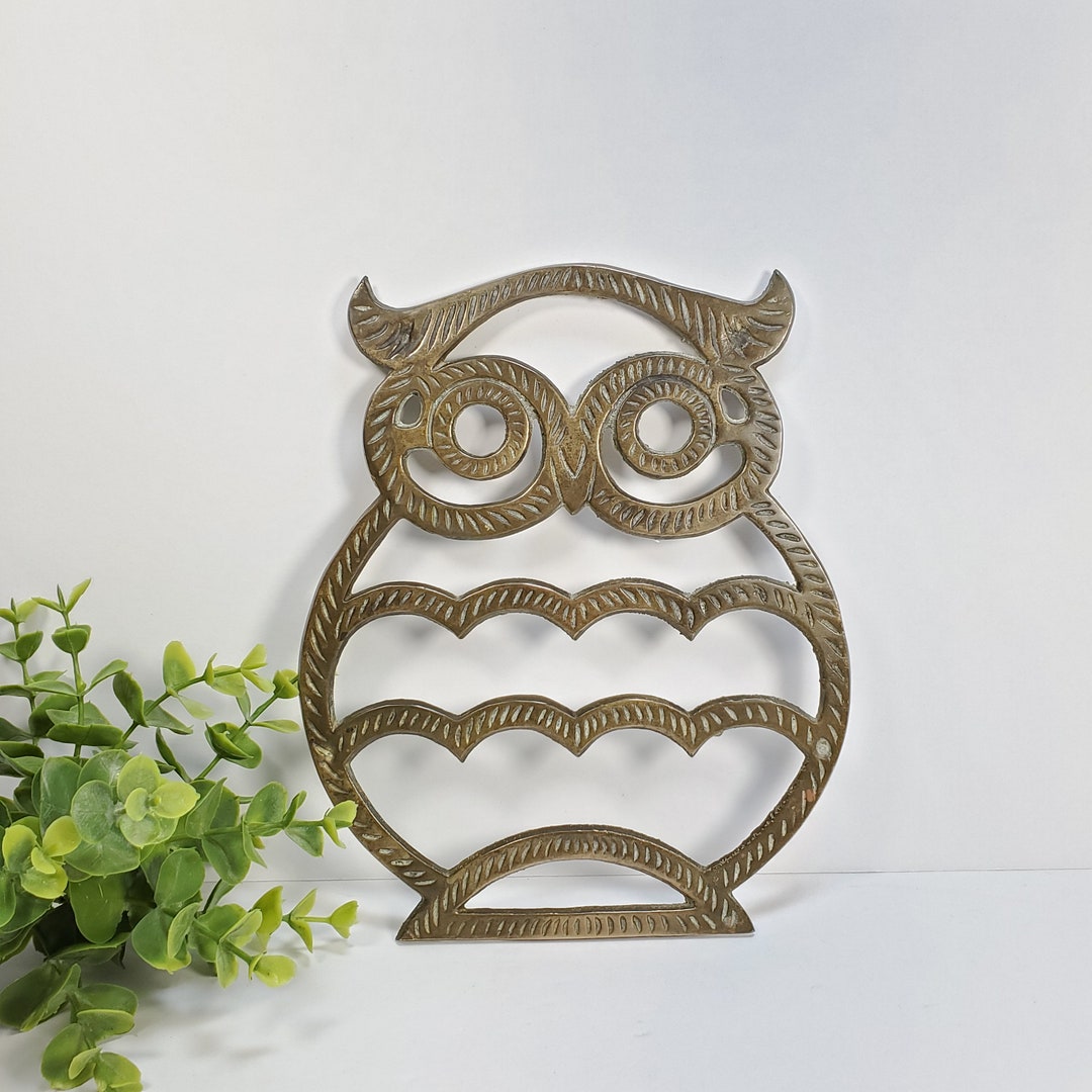 Vintage Owl Trivet Gold Metal Kitchen Trivet Owl Kitchen Decor Owl Wall ...