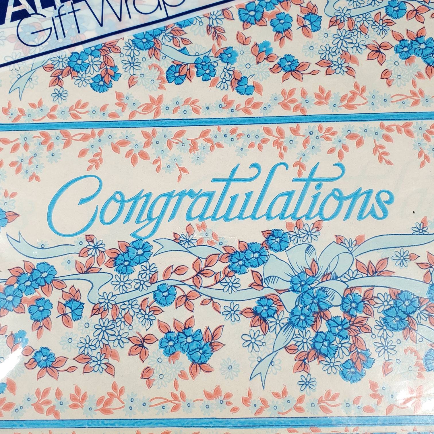 Paper Vintage Congratulations Gift Wrap Sheets Blue Pink Floral ...