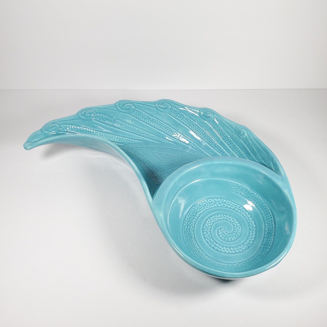 Vintage California Pottery Chip Dip Bowl Divided Serving Tray Aqua ...