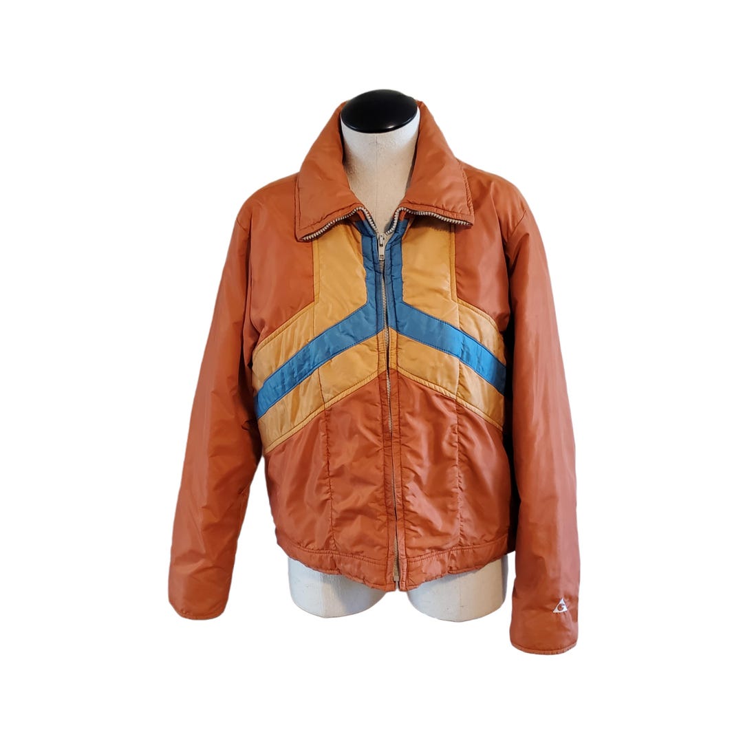 Vintage Gerry Down Jacket Orange Yellow Blue Retro Quilted Puffer Coat ...
