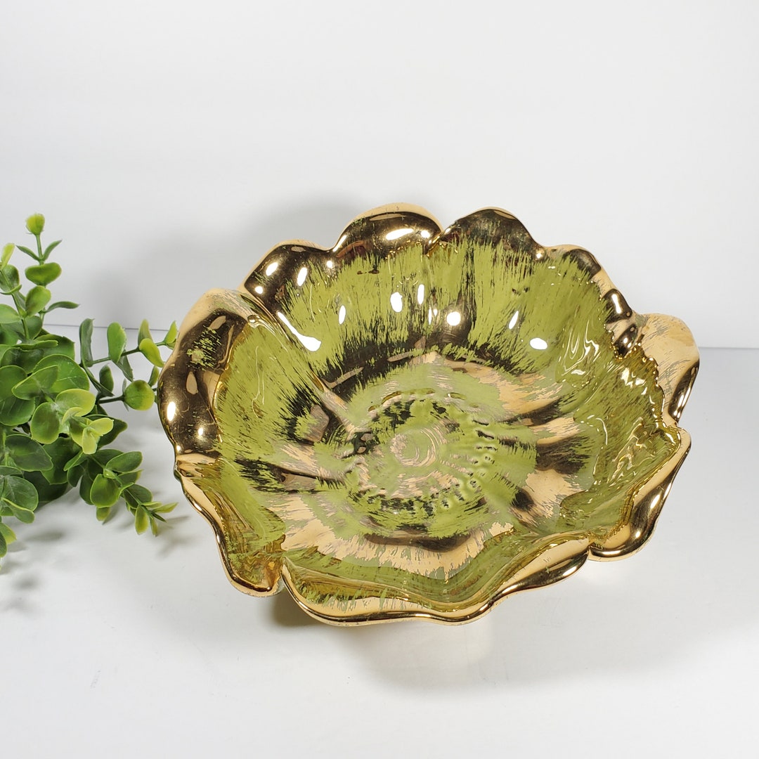 Vintage Stangl Pottery Bowl Green Gold Floral Bowl Fruit Bowl Mid ...