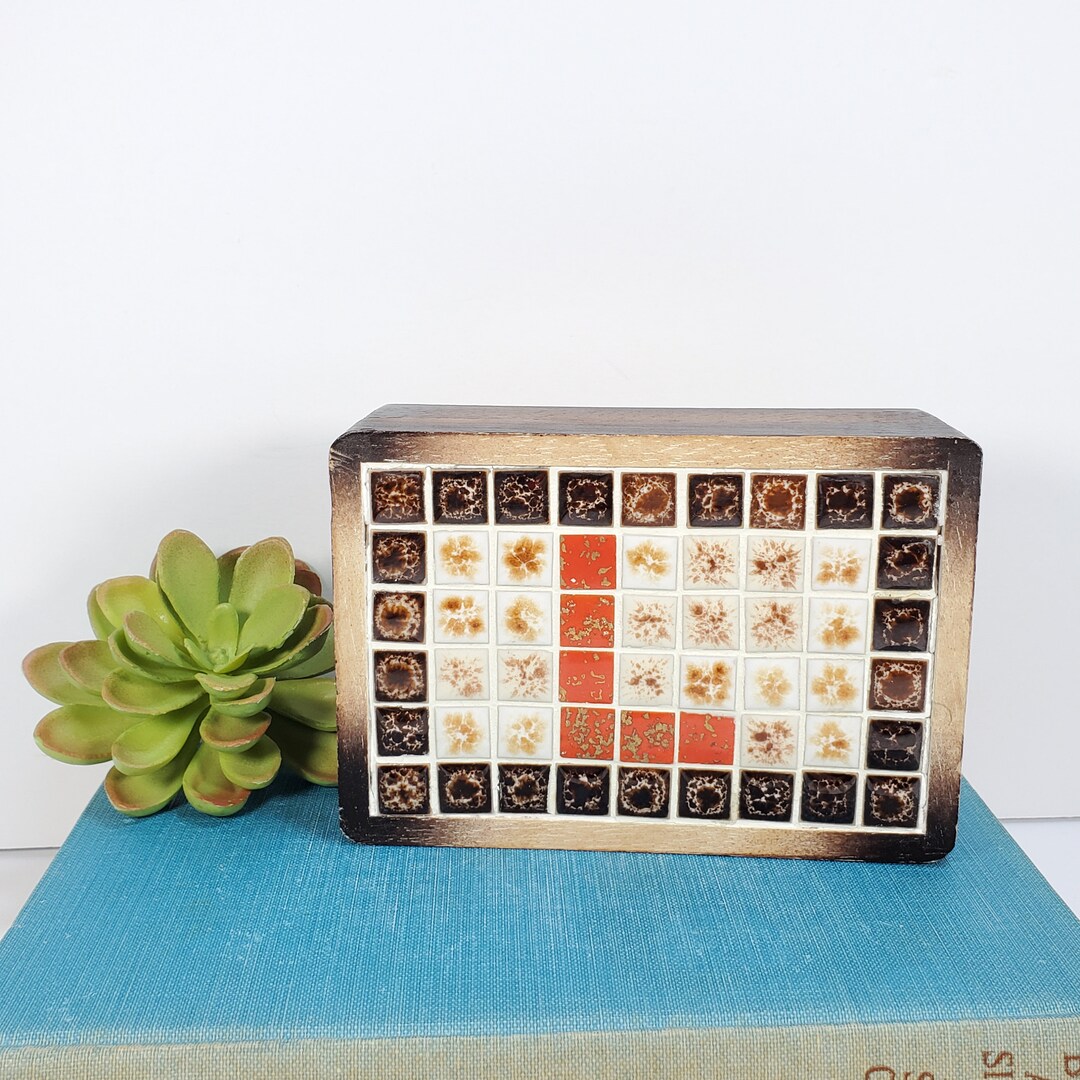Vintage Trinket Box Tile Mosaic Lid Wood Jewelry Box Personalized L ...