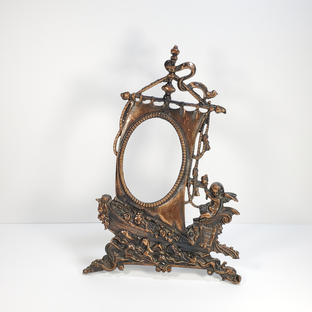 Vintage Boat Picture Frame Metal Pirate Ship Sailboat Bronzed Metal ...