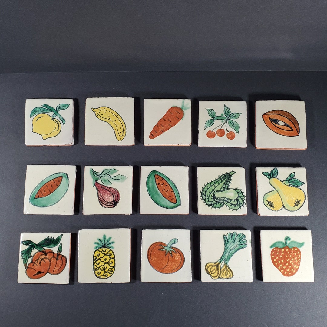 Vintage Mexican Tile Set of 15 Fruit Vegetable Mexican Talavera Clay ...