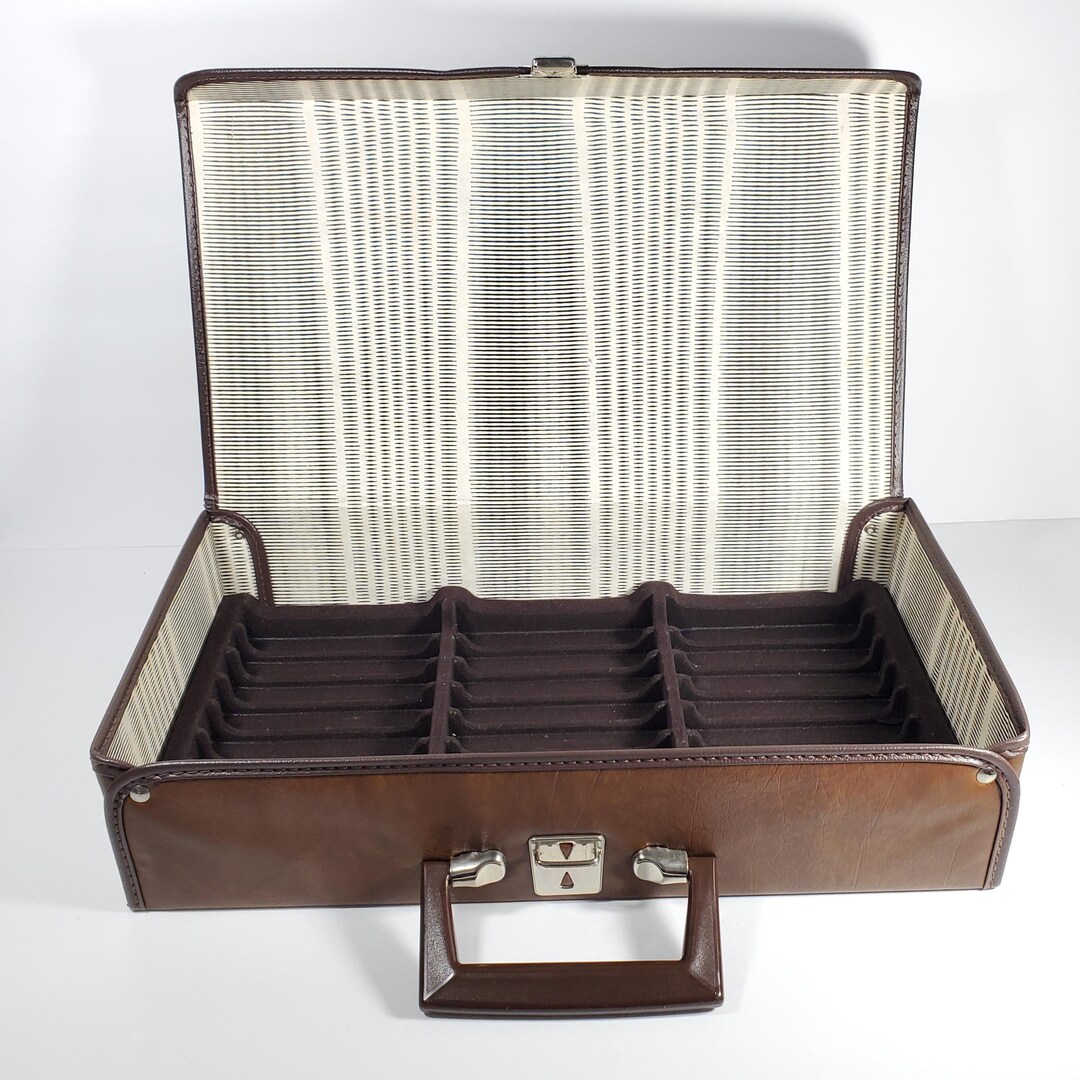 Vintage Cassette Tape Carrying Case Storage Brown Vinyl Covered Caddy ...