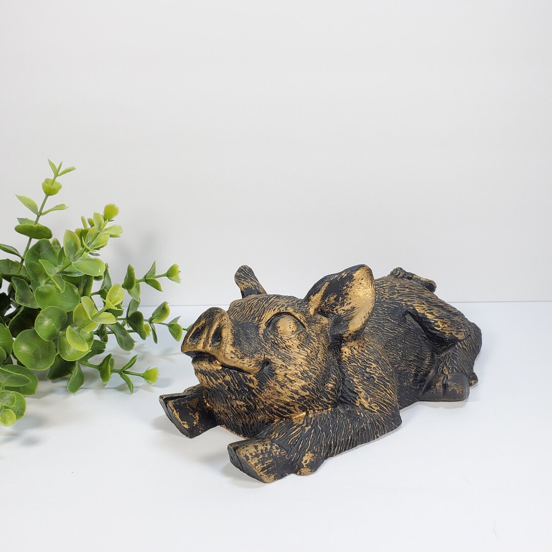 Vintage Pig Figurine Black Gold Resin Piggy Piglet Figure Door Stopper ...