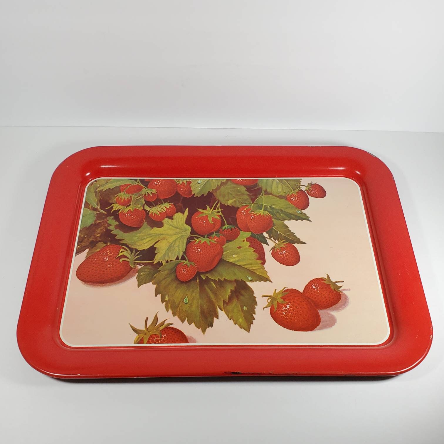 Vintage Strawberry Tray Metal Fruit Tray Lunch Tray Rolling - Etsy