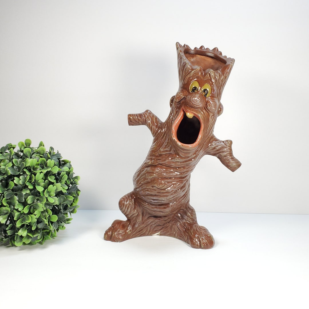 Vintage Tree Figurine Ceramic Halloween Tree Screaming Tree Stump Planter Vase 1980 Haunted Tree ...