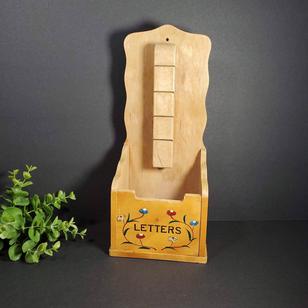 Vintage Mail Organizer Letter Holder Floral Painted Wood Mail Letter ...