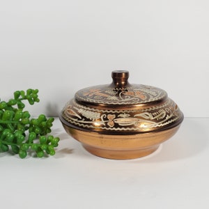 Vintage Floral Copper Trinket Box Canister Stash Tin Made in Turkey ...