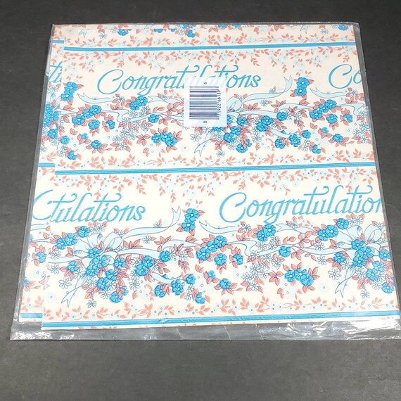 Paper Vintage Congratulations Gift Wrap Sheets Blue Pink Floral ...