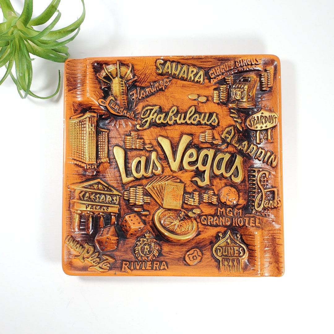 Vintage Las Vegas Ashtray Orange Gold Chalkware Ceramic Ashtray Vegas ...