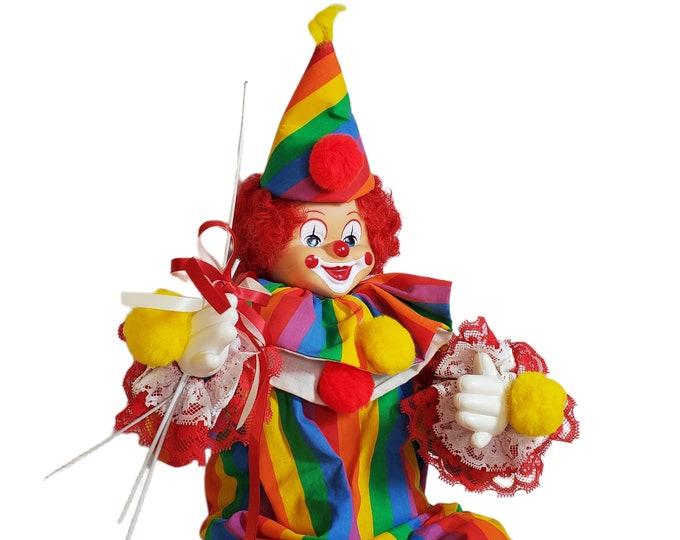 Vintage Clown Doll Shelf Sitter Handmade Poseable Clown Doll Rainbow ...