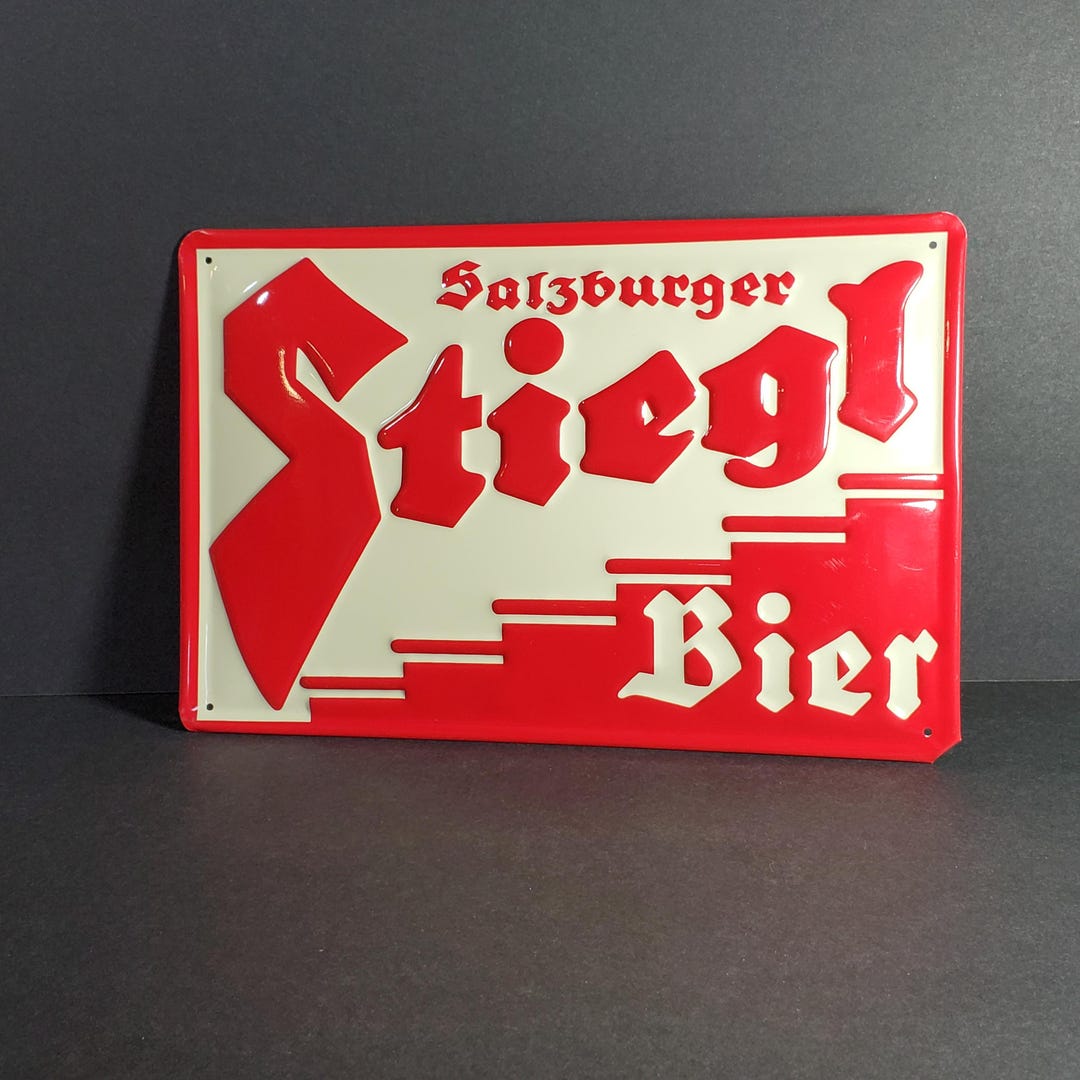 Vintage Beer Sign Red White Metal Bar Sign Salzburger Stiegl Bier Beer ...