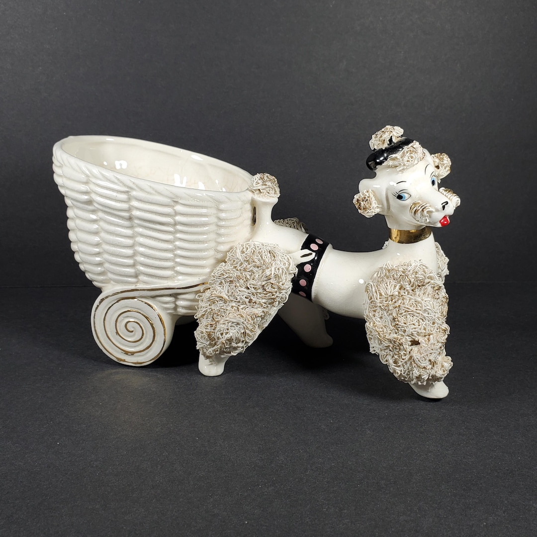 Vintage Poodle Planter White Gold Black Ceramic Spaghetti Poodle ...