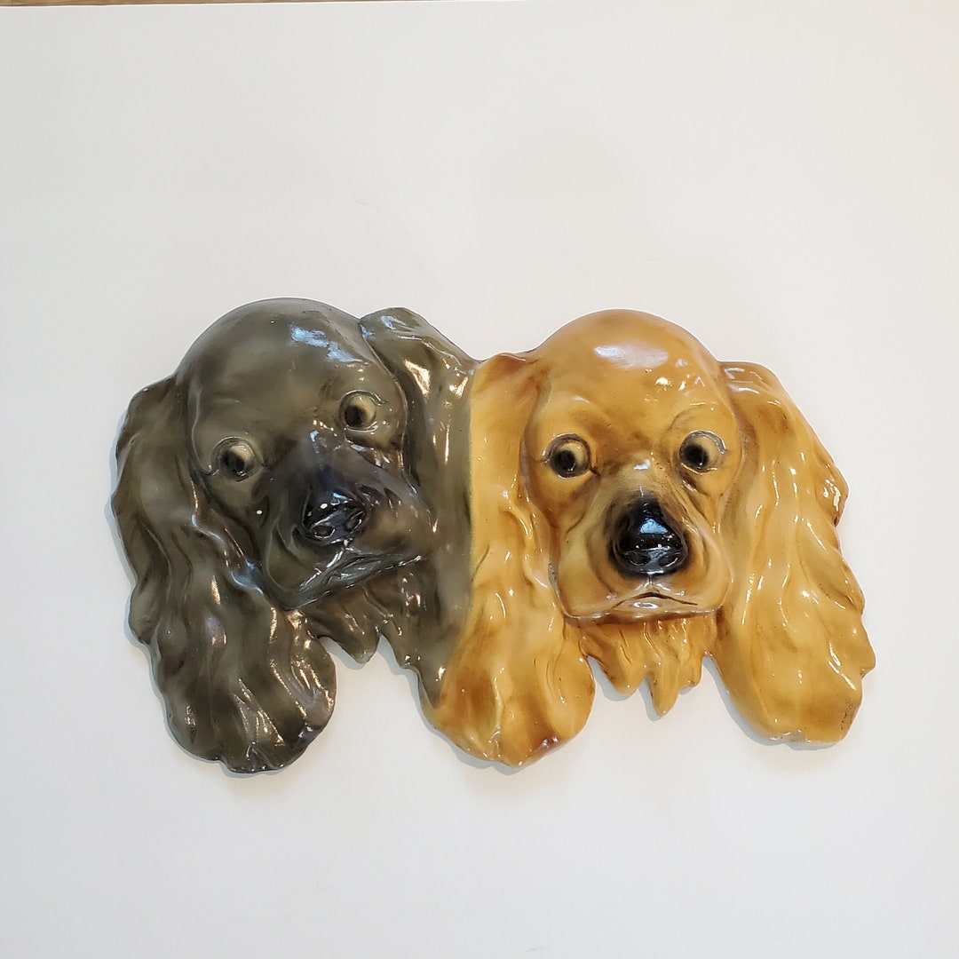 Vintage Chalkware Dogs Wall Hanging Puppy Dog Wall Decor Grey Golden ...