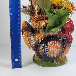 Vintage Turkey Planter Ceramic Turkey Vase With Faux Floral Arrangement ...
