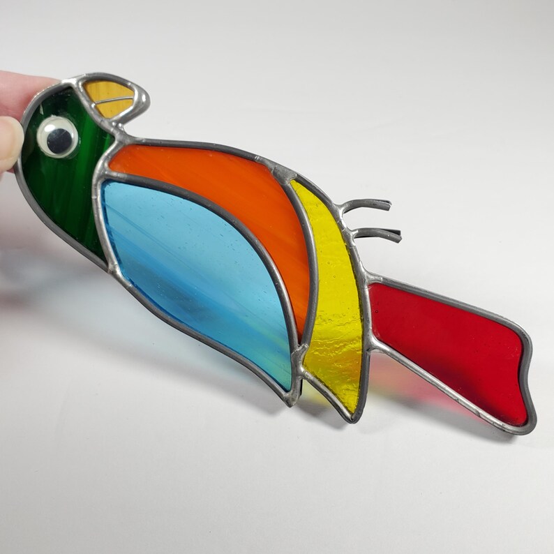 Vintage Parrot Suncatcher Stained Glass Bird Googly Eyed Bird Parrot ...